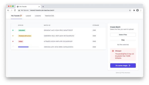 Laravel Batches and real-time progress with Livewire Laravel Batches and real-time progress with Livewire